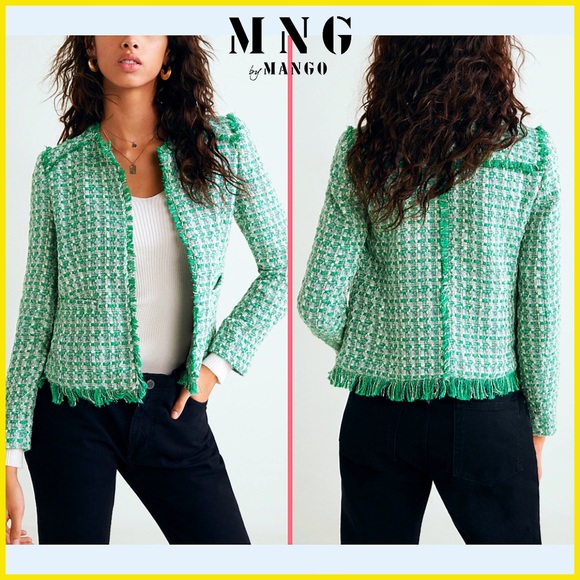 Mango | Jackets & Coats | Mng Mango Fringe Check Tweed Jacket | Poshmark